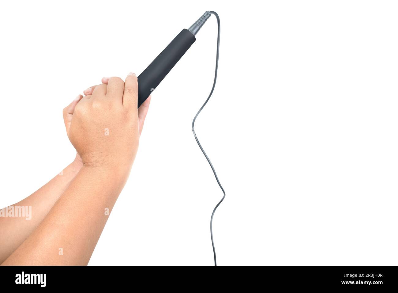 Human hand holding microphone isolated over white background Stock ...