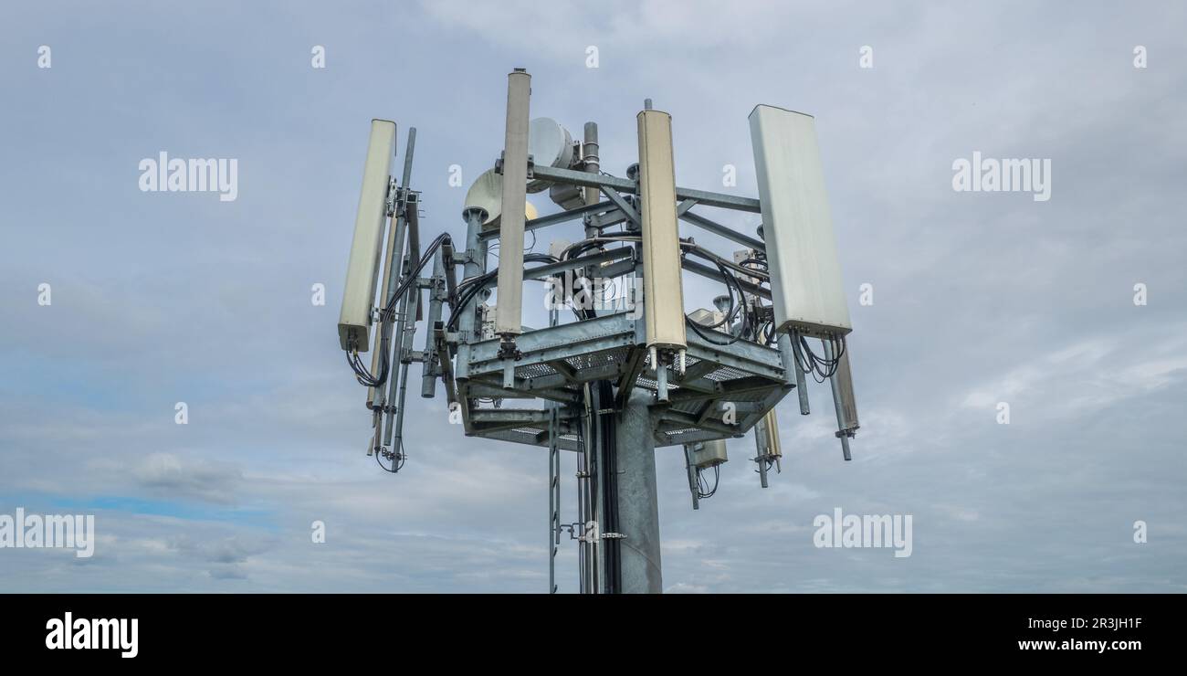 5G Cell Towers on countryside rural background in Italy Stock Photo - Alamy