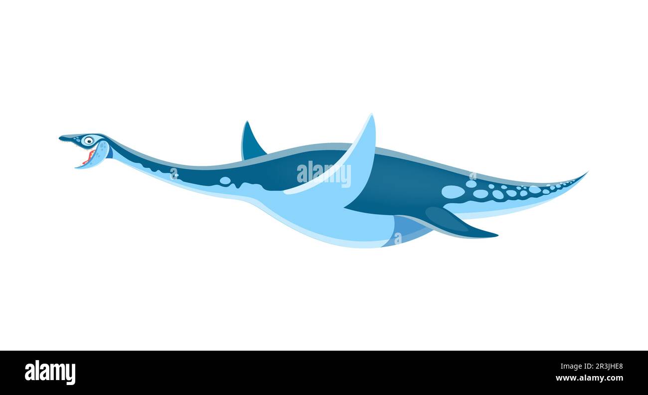 Cartoon Elasmosaurus dinosaur character. Ocean extinct animal, isolated ...