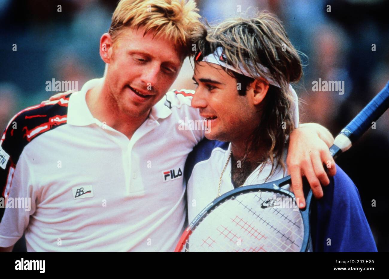 Boris Becker, deutscher Tennisspieler mit Andre Agassi, auf dem ...