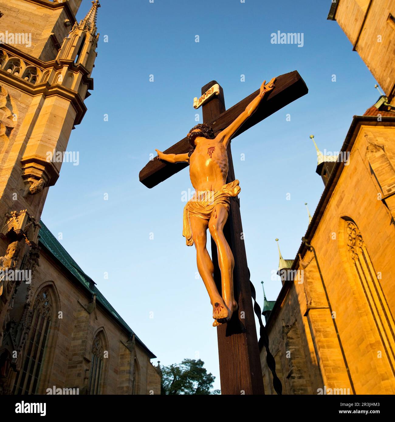 Jesus Christ on the cross between Erfurt Cathedral and Severikirche ...
