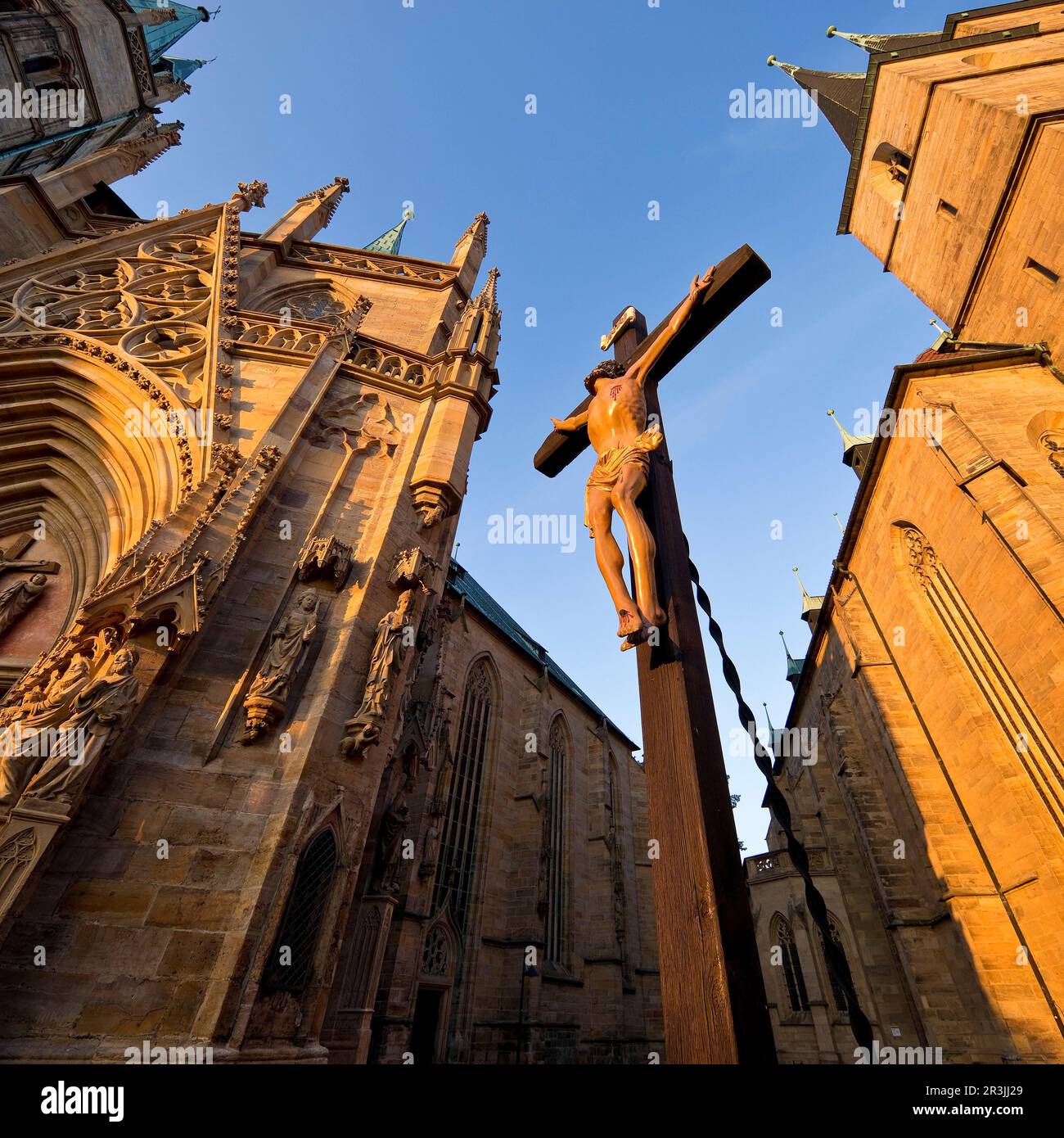 Jesus Christ on the cross between Erfurt Cathedral and Severikirche ...