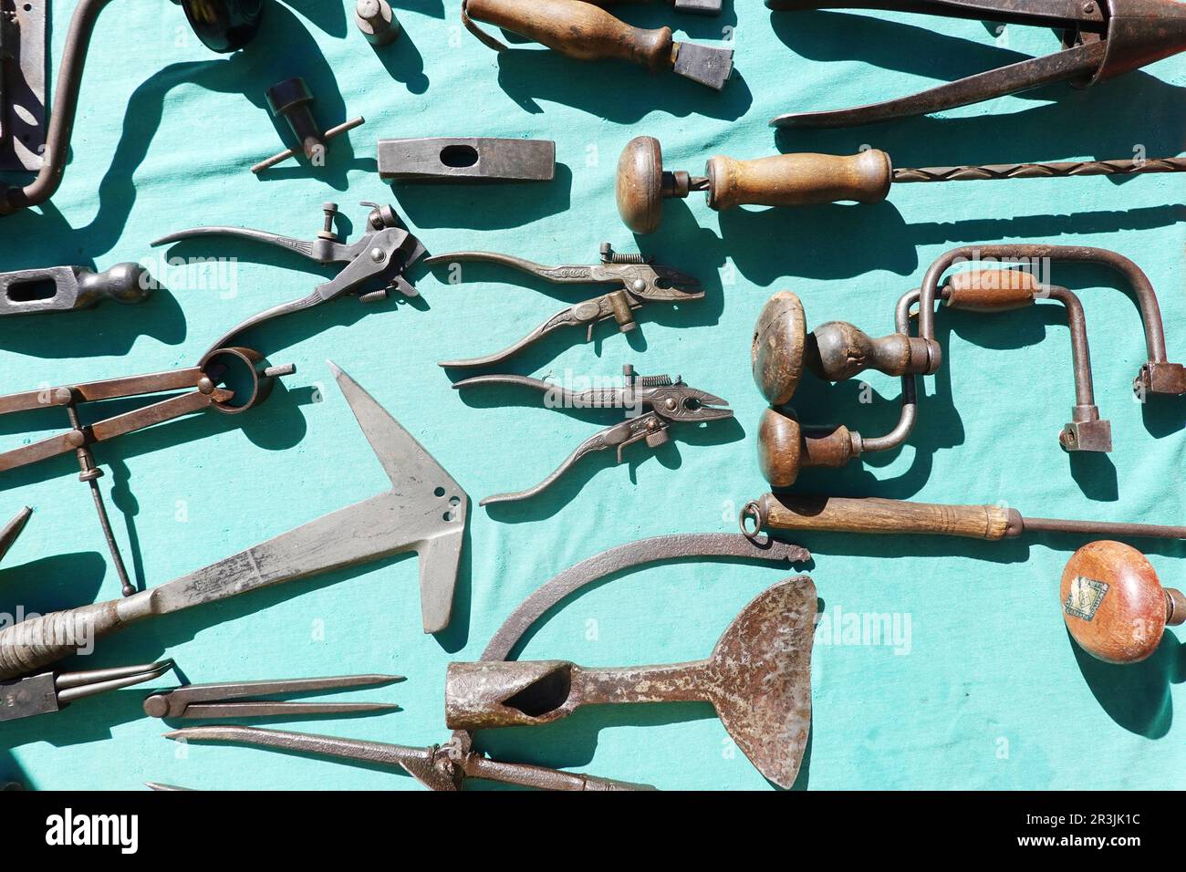 Old hand tools at the flea market Stock Photo - Alamy