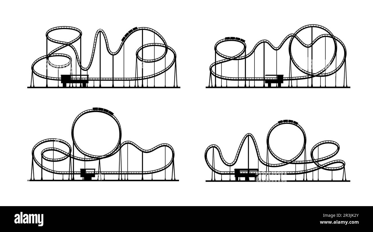 Roller coaster loop. Rollercoaster silhouette in amusement park ...