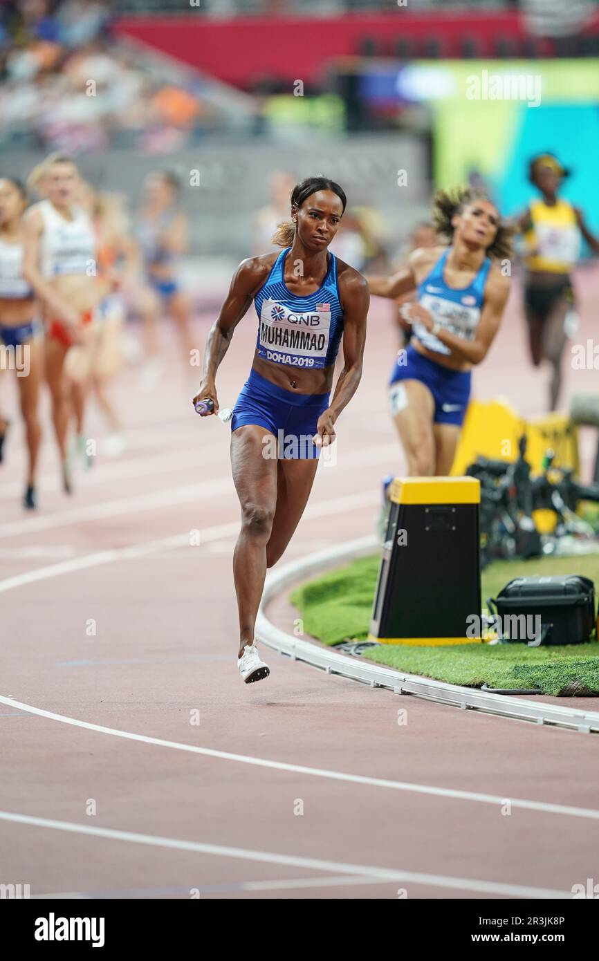 Dalilah MUHAMMAD running the 4x400m relay at the 2019 World Athletics ...