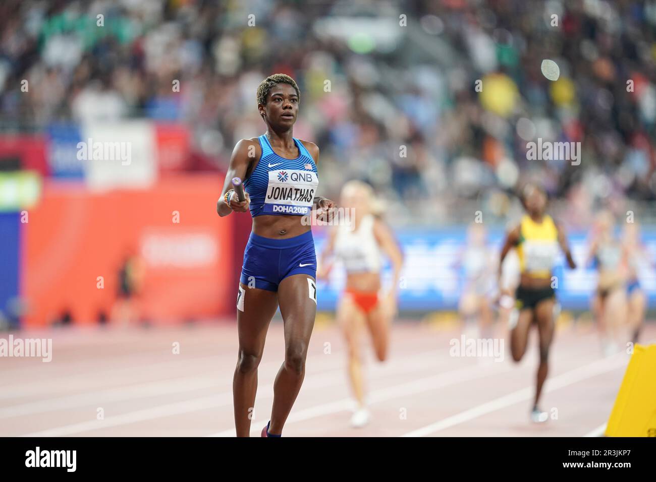 Wadeline JONATHAS running the 4x400m relay at the 2019 World Athletics ...