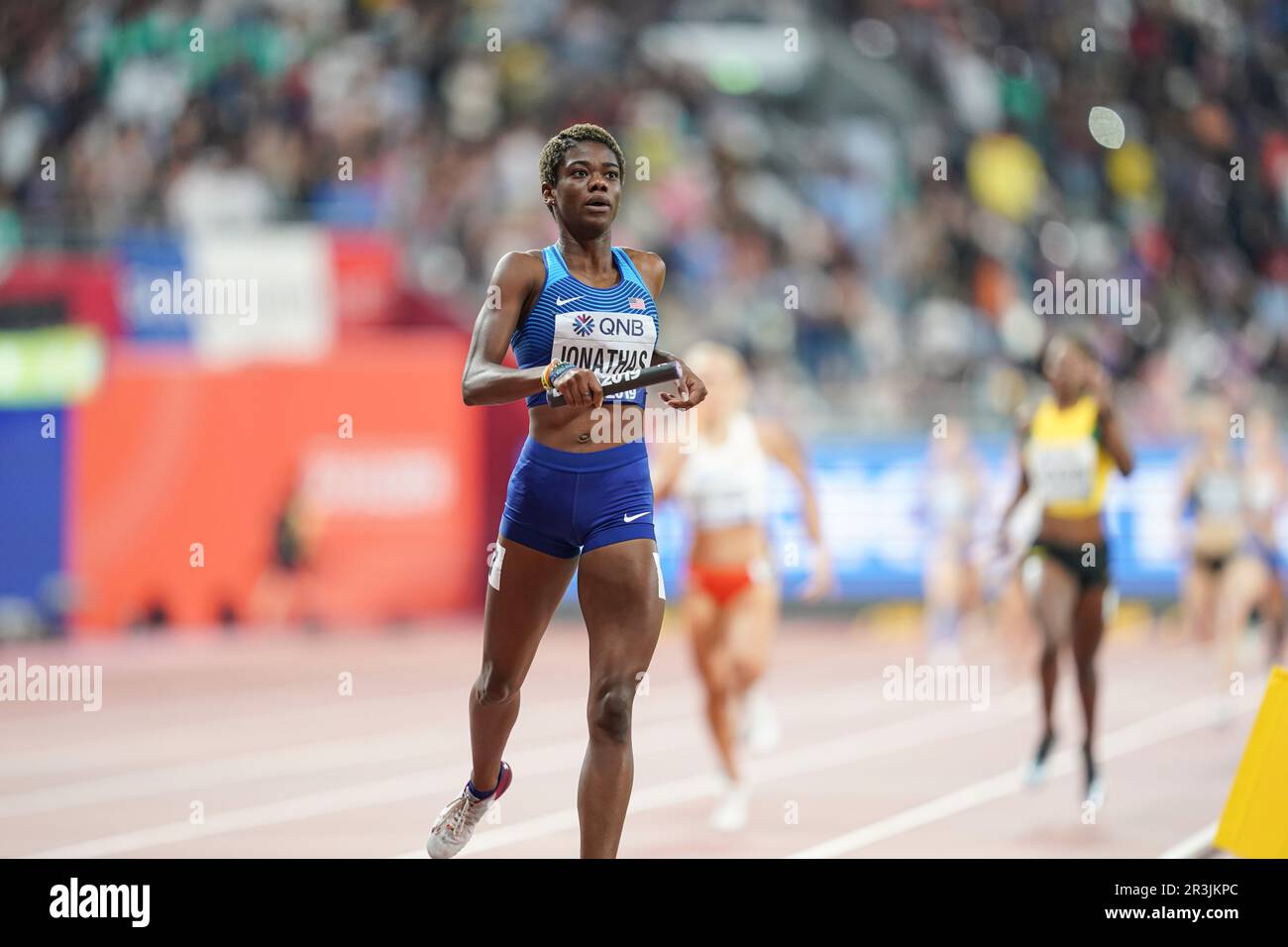 Wadeline JONATHAS running the 4x400m relay at the 2019 World Athletics ...