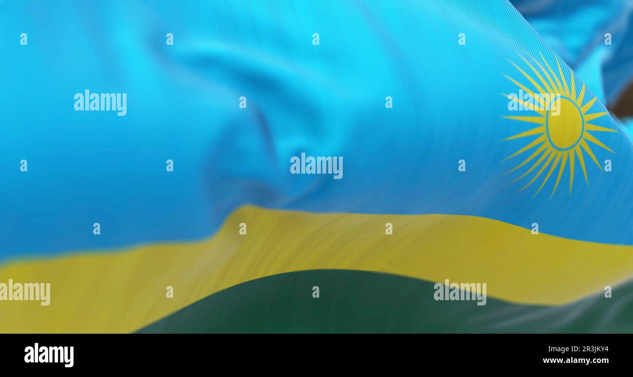 Close-up view of the Rwanda national flag waving Stock Photo - Alamy