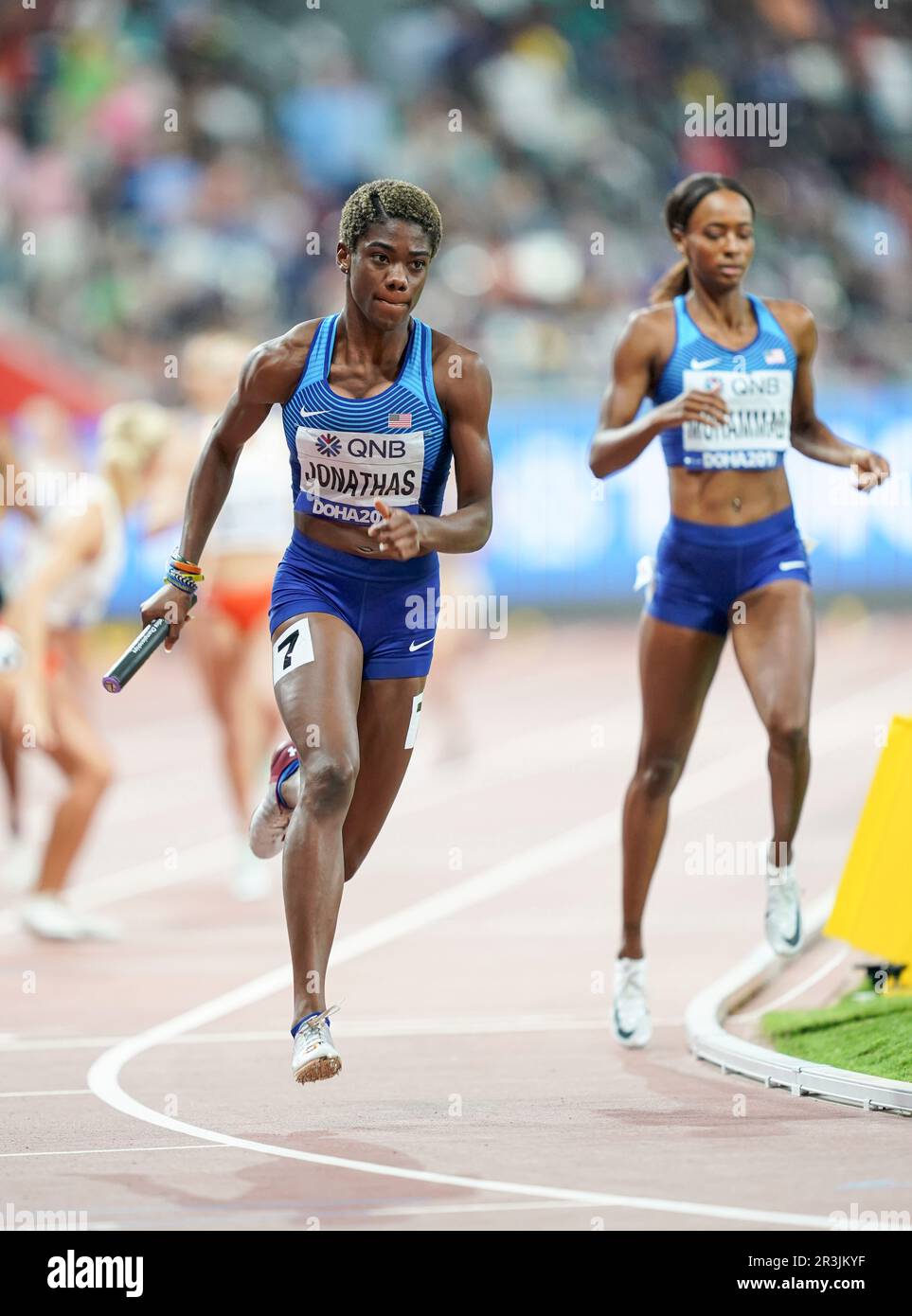 Wadeline JONATHAS running the 4x400m relay at the 2019 World Athletics ...