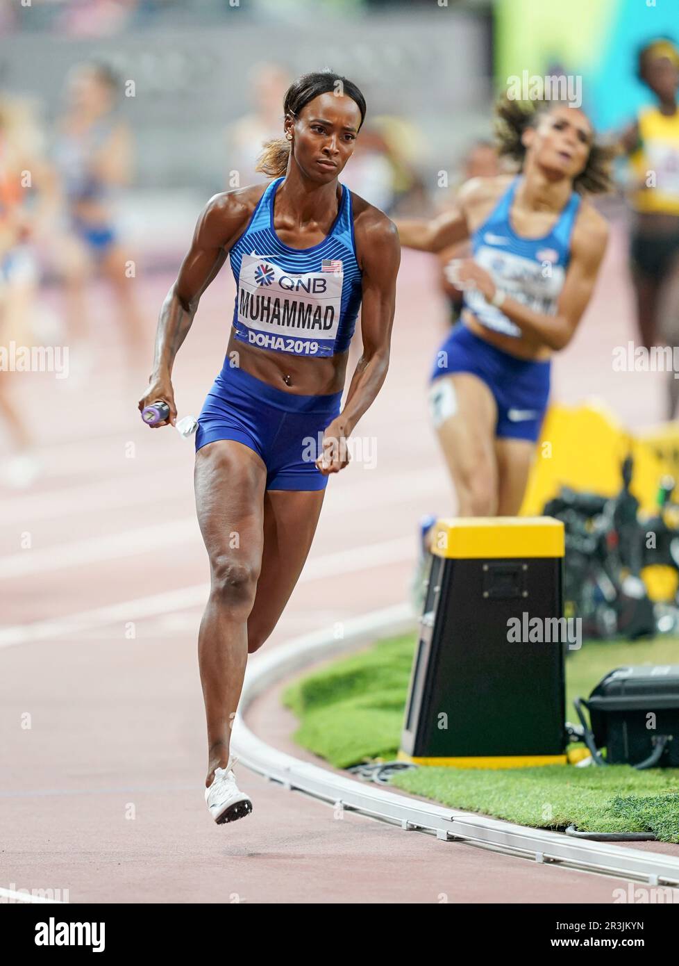Dalilah MUHAMMAD running the 4x400m relay at the 2019 World Athletics ...