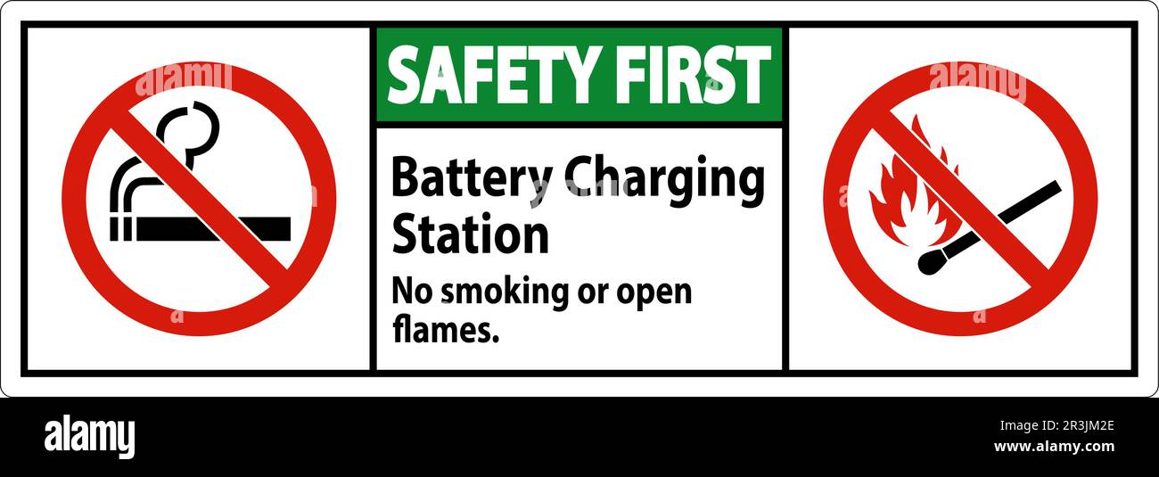Safety First Sign Battery Charging Station, No Smoking Or Open Flames ...