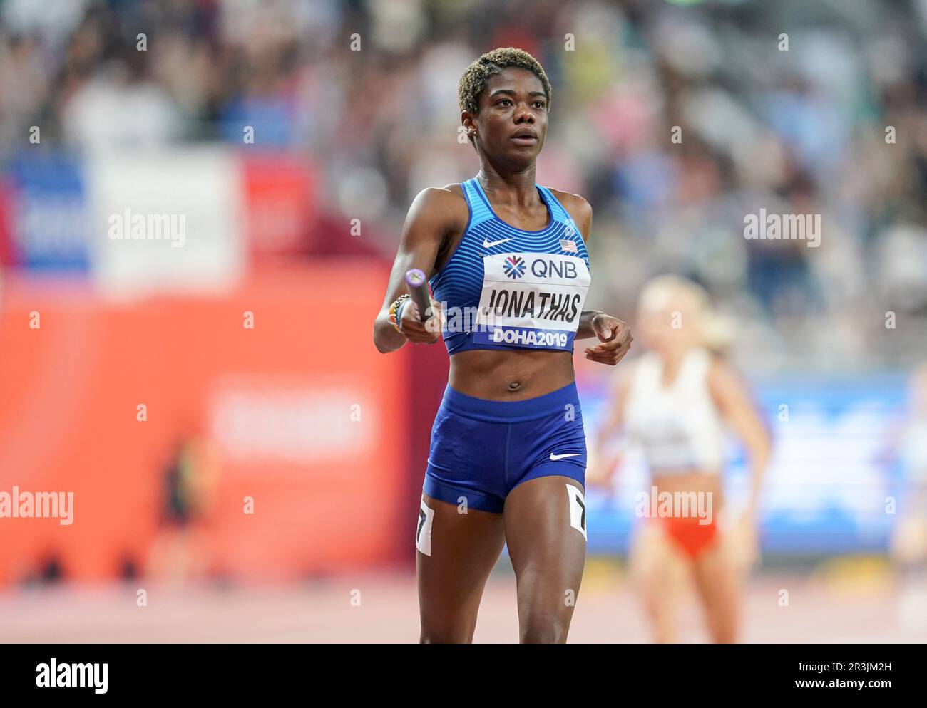 Wadeline JONATHAS running the 4x400m relay at the 2019 World Athletics ...