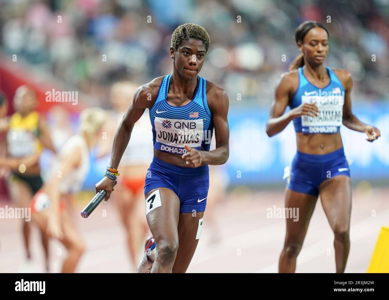 Wadeline JONATHAS running the 4x400m relay at the 2019 World Athletics ...