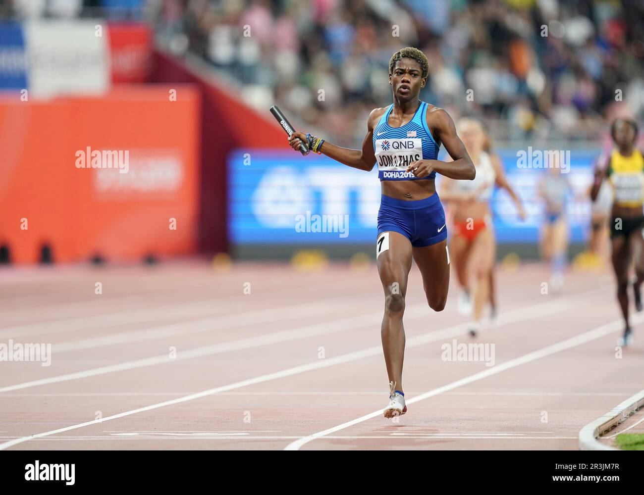 Wadeline JONATHAS running the 4x400m relay at the 2019 World Athletics ...