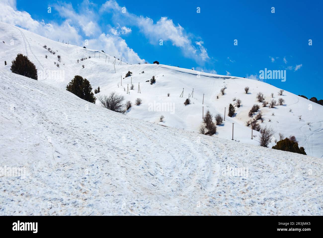 Ski slope at the Beldersay Mountain in Chimgan region of the Tian Shan ...