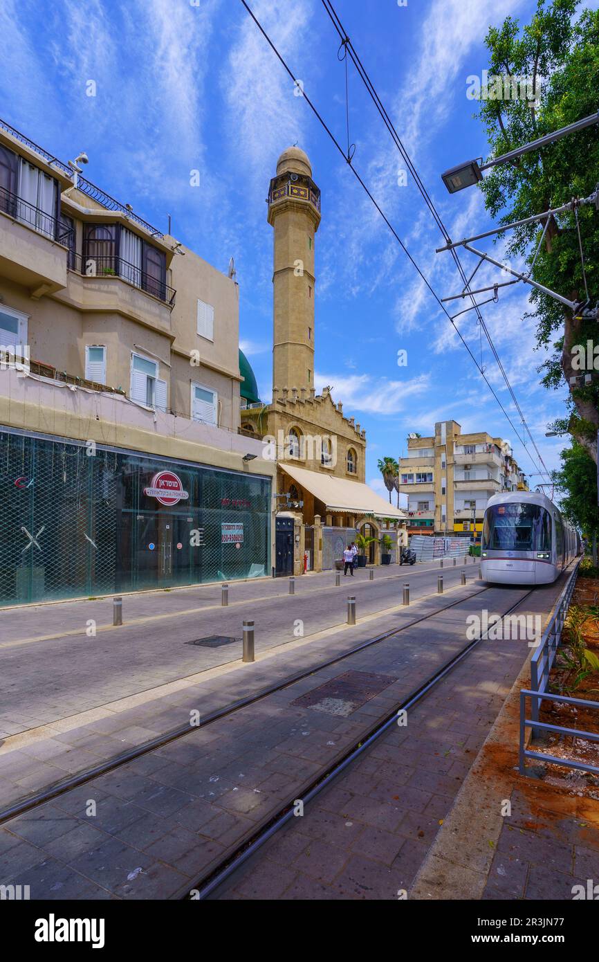 Tel-Aviv, Israel - May 21, 2023: View of the Al-Nuzha Mosque, with the ...