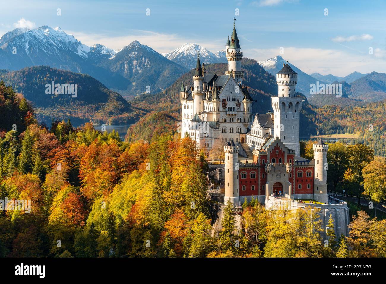 Castle Schloss Neuschwanstein in Autumn with beautiful fall colors and ...