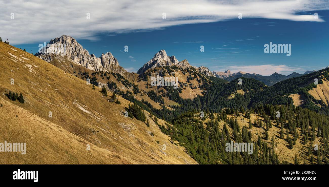 Panorama Tannheimer Tal Mountain Range with Mountains Rote FlÃ¼h ...