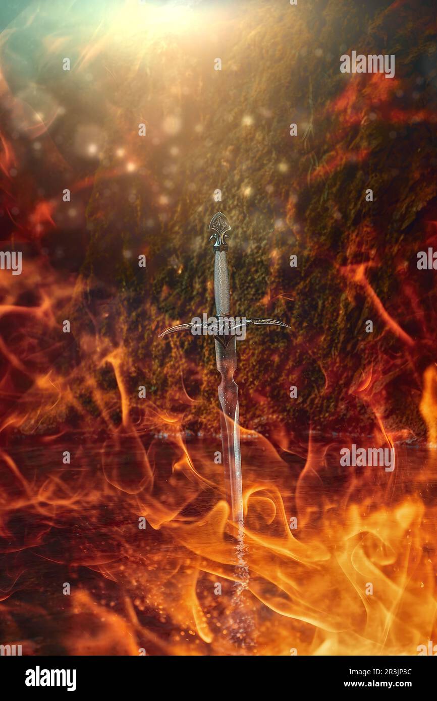 Magic sword on fire background Stock Photo - Alamy