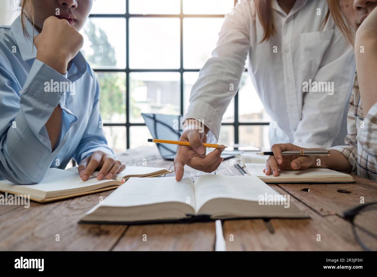 Distracted from preparing college project happy young laughing diverse ...