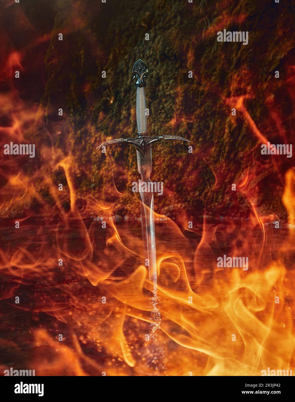 Magic sword on fire background Stock Photo - Alamy