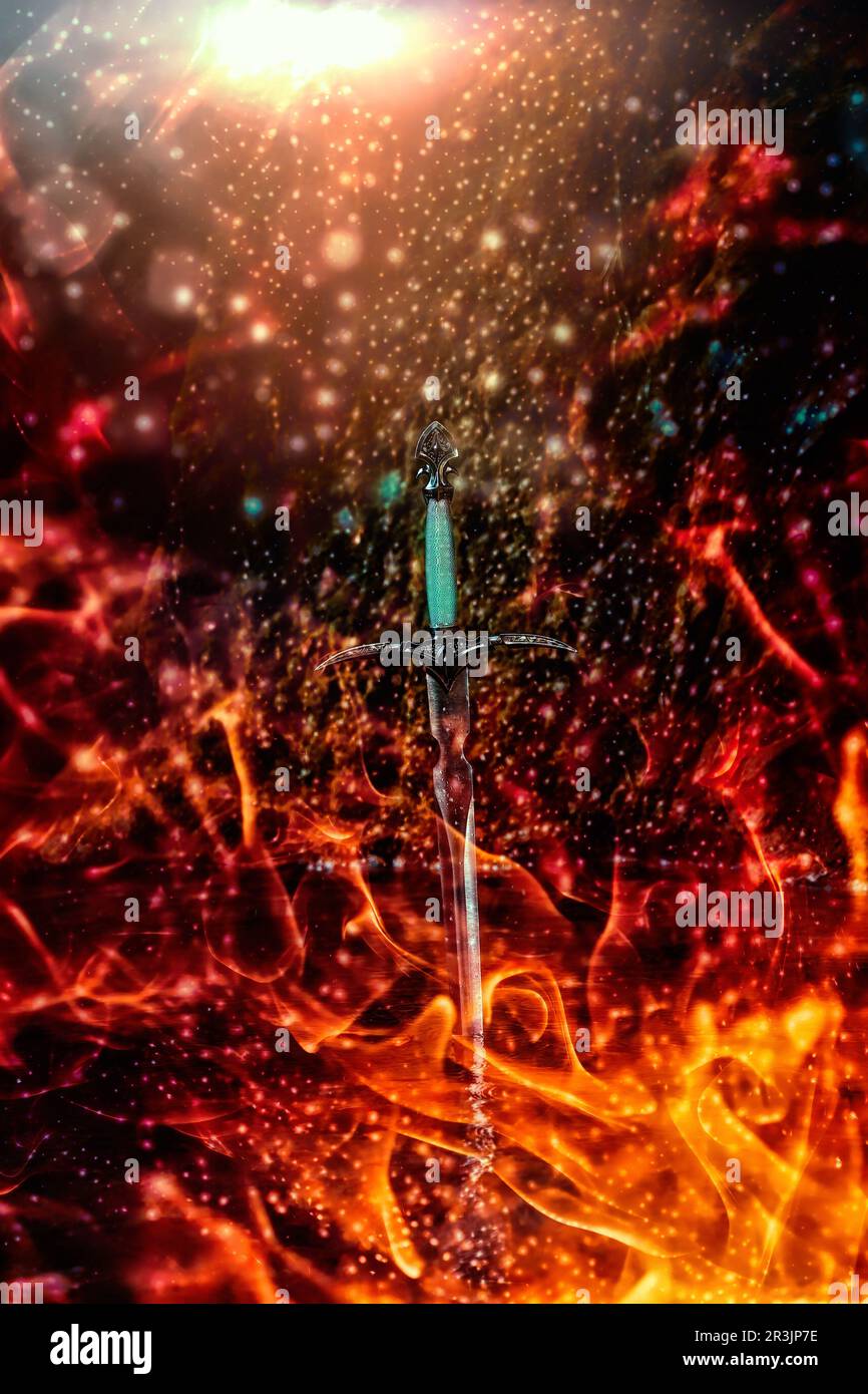 Magic sword on fire background Stock Photo - Alamy