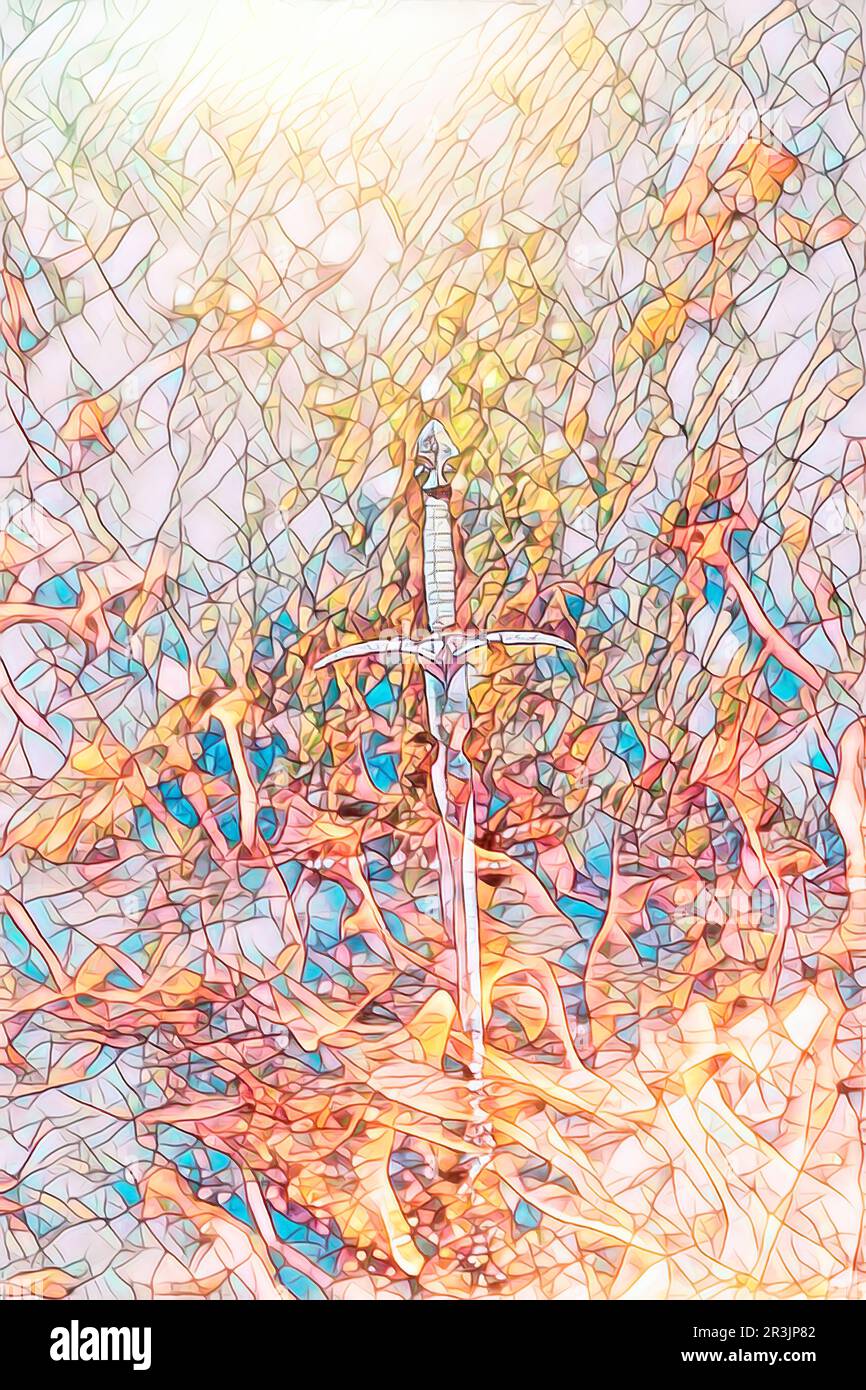 Magic sword and mosaic background Stock Photo - Alamy