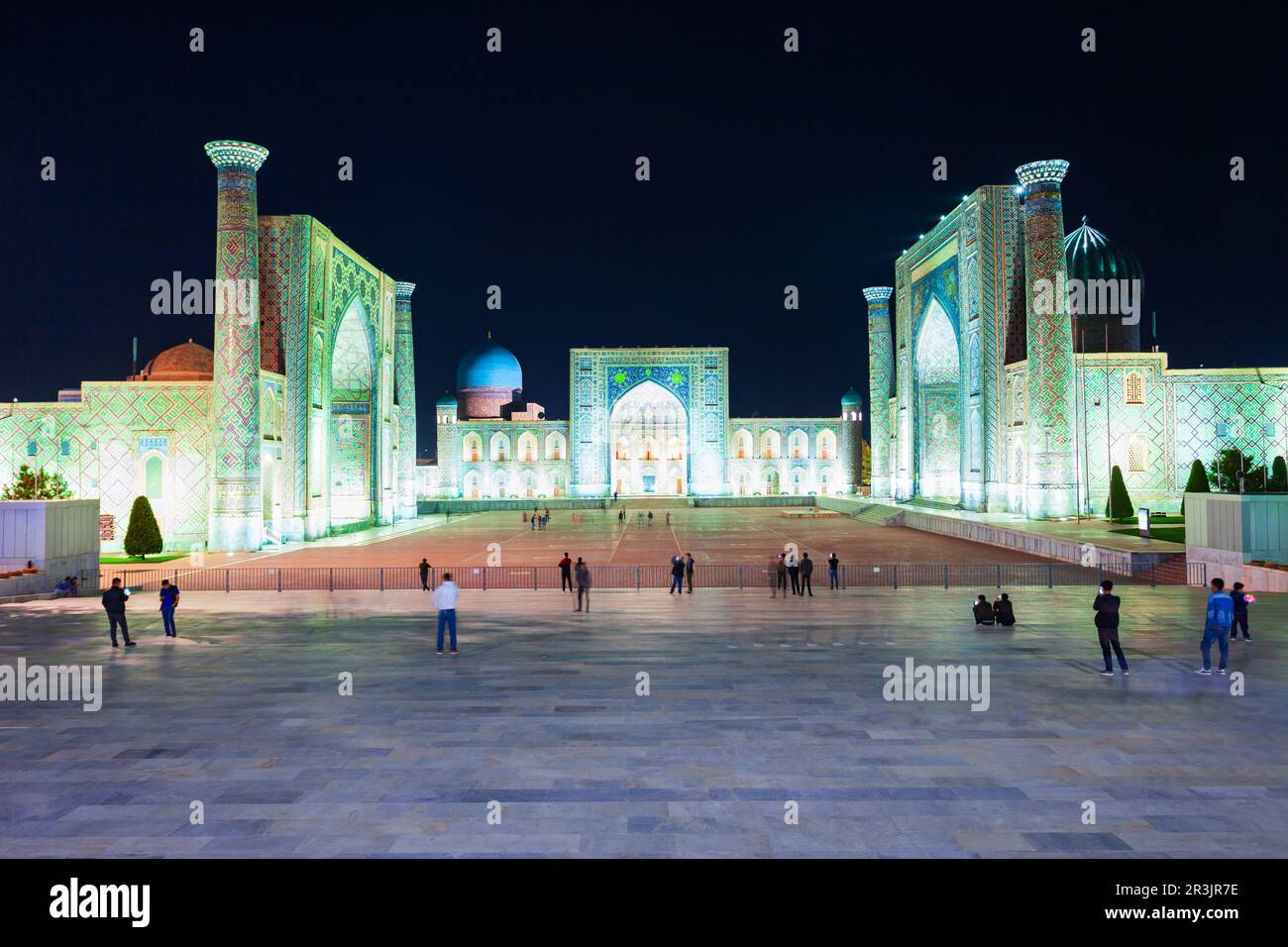 Registan night laser show. Registan is an ancient city in Samarkand ...