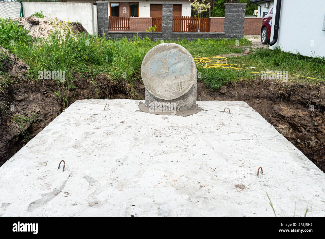 Concrete septic tank with a capacity of 10 cubic meters placed in the ...
