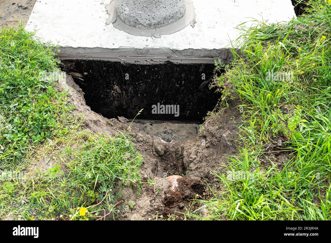 Concrete septic tank with a capacity of 10 cubic meters placed in the ...