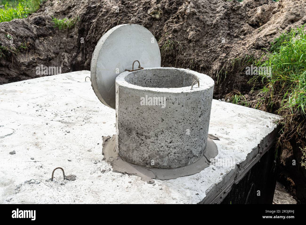 Concrete septic tank with a capacity of 10 cubic meters placed in the ...