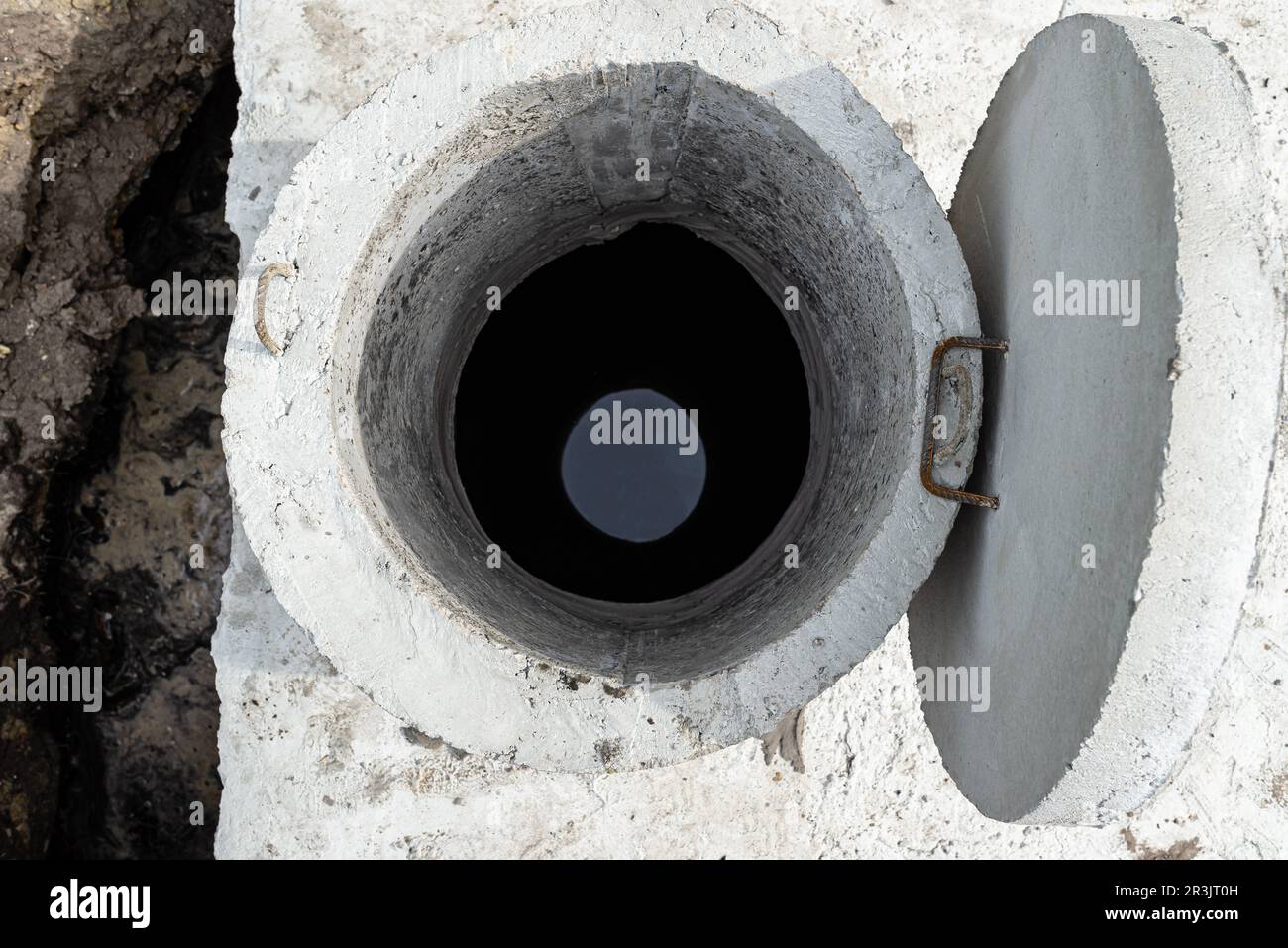 Concrete septic tank with a capacity of 10 cubic meters placed in the ...