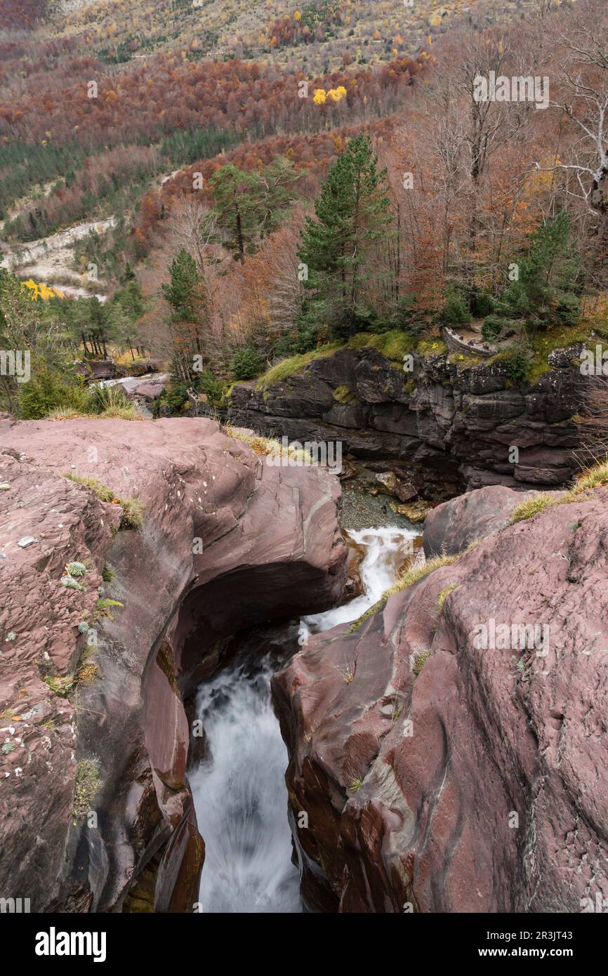 cascada en el rio Cinca, valle de Pineta, parque nacional de Ordesa y ...