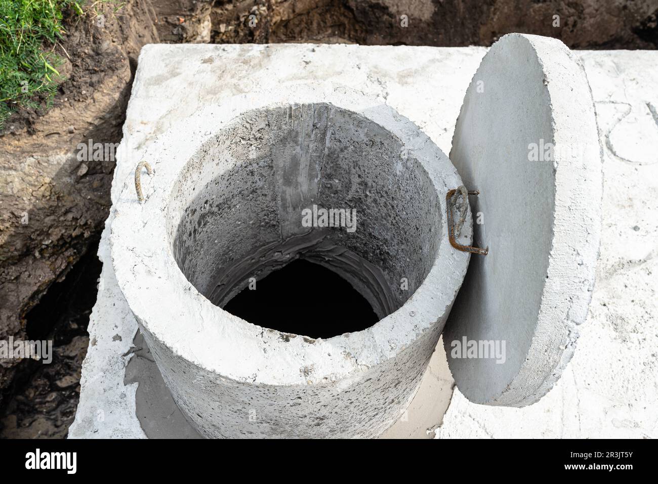 Concrete septic tank with a capacity of 10 cubic meters placed in the ...