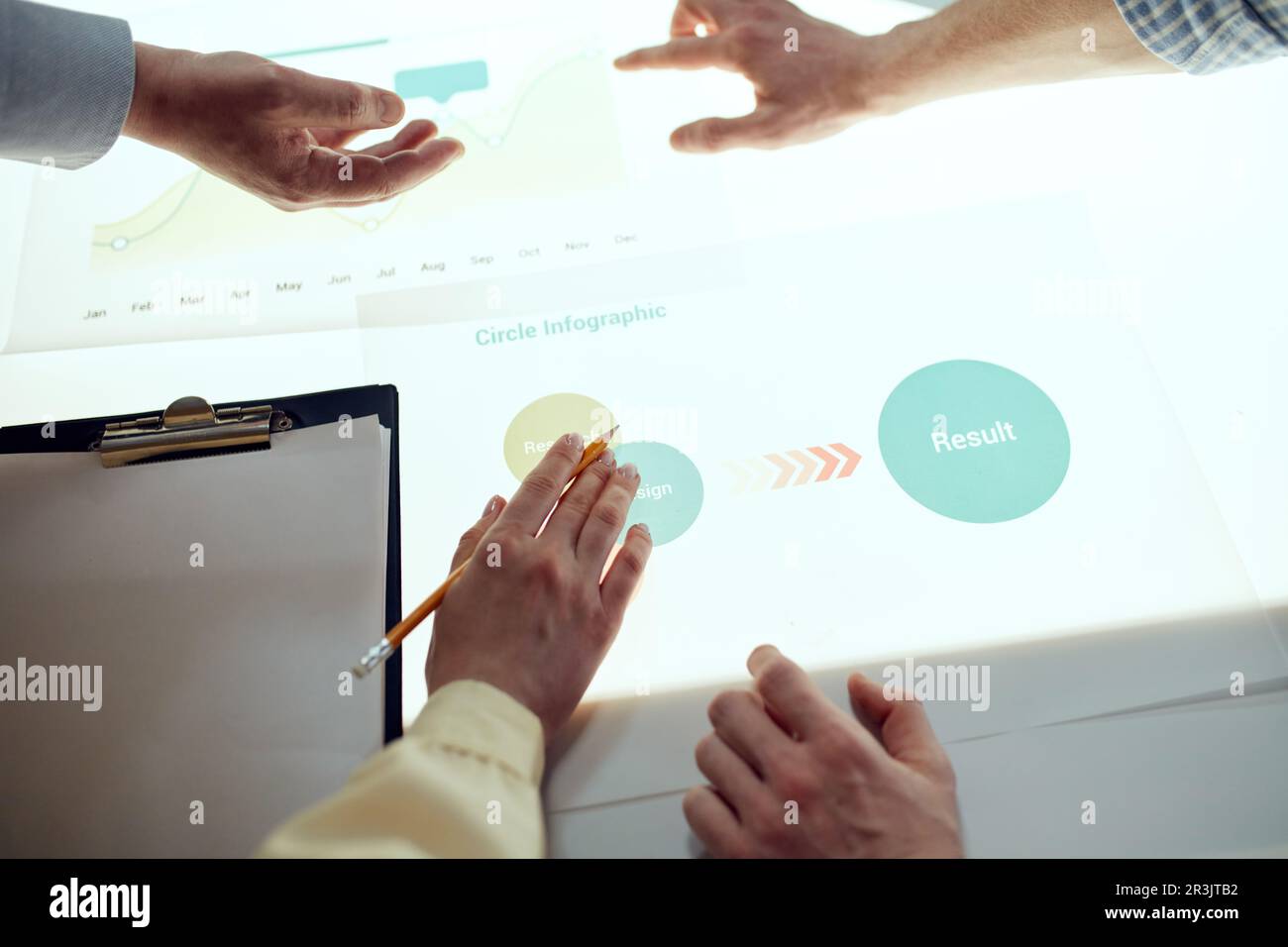 Close up image with office workers, team creating strategy of company ...