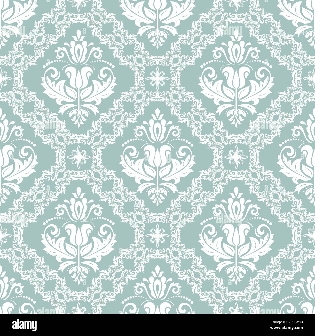 Classic seamless light blue and white vector pattern. Damask orient ...
