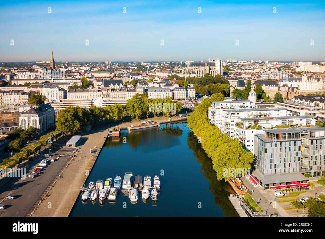 Boats and yachts on the Erdre river dock in Nantes city, France Stock ...