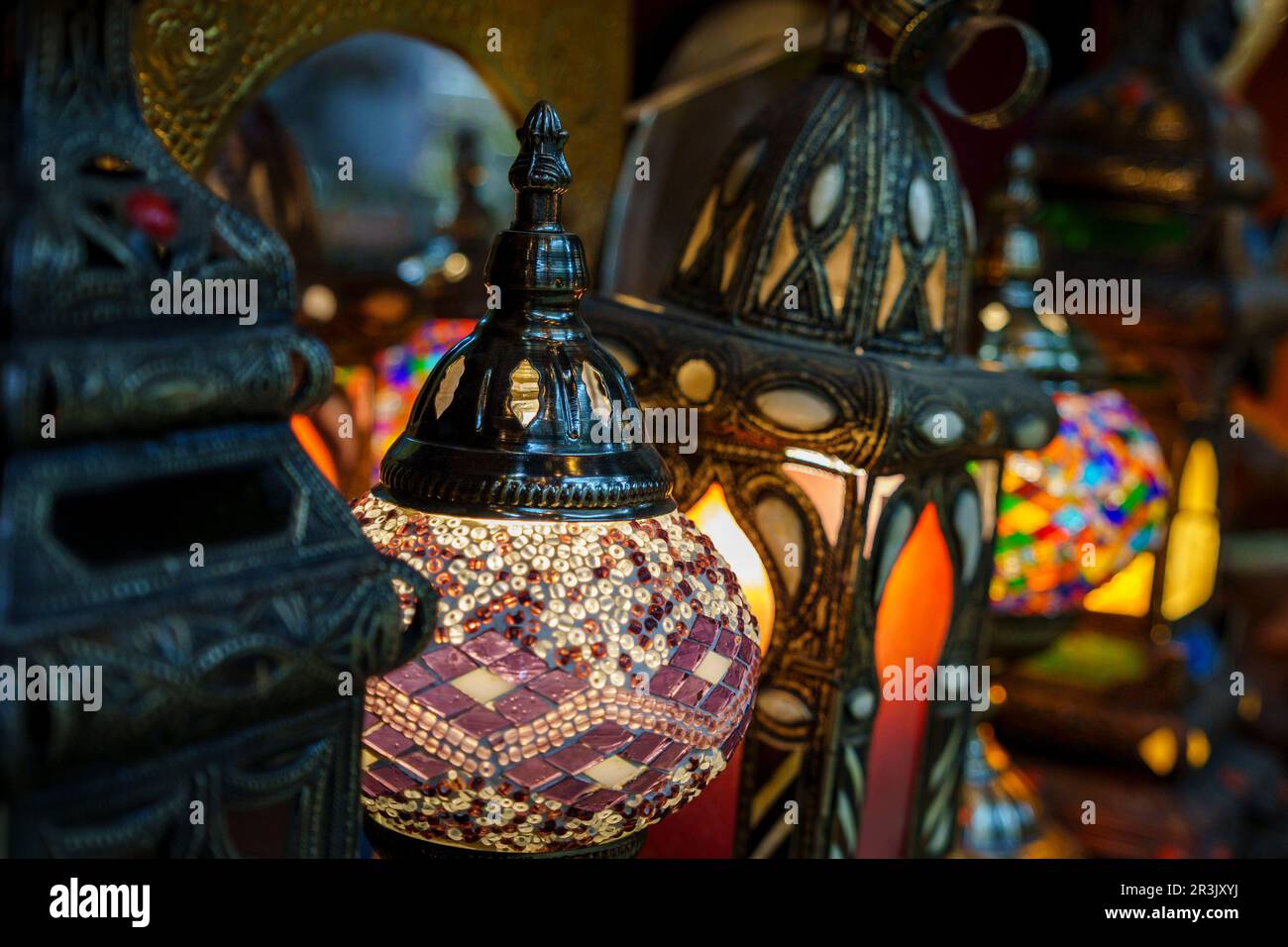 typical islamic colored glass lamps, Talaa Kebira , Fès el-Bali, Fez ...
