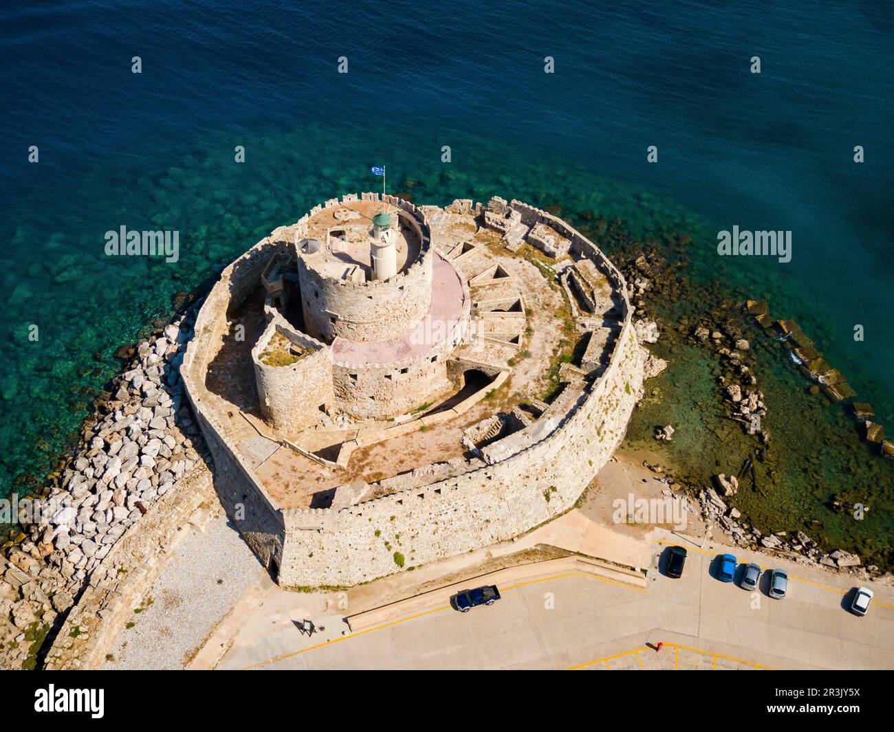 Saint Nicholas Fort guards the Mandraki harbour in Rhodes city, capital ...