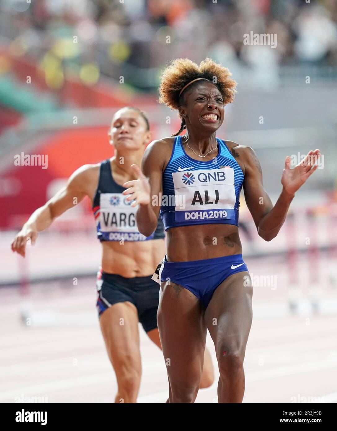 Nia Ali winning the 100m hurdles at the 2019 World Athletics ...