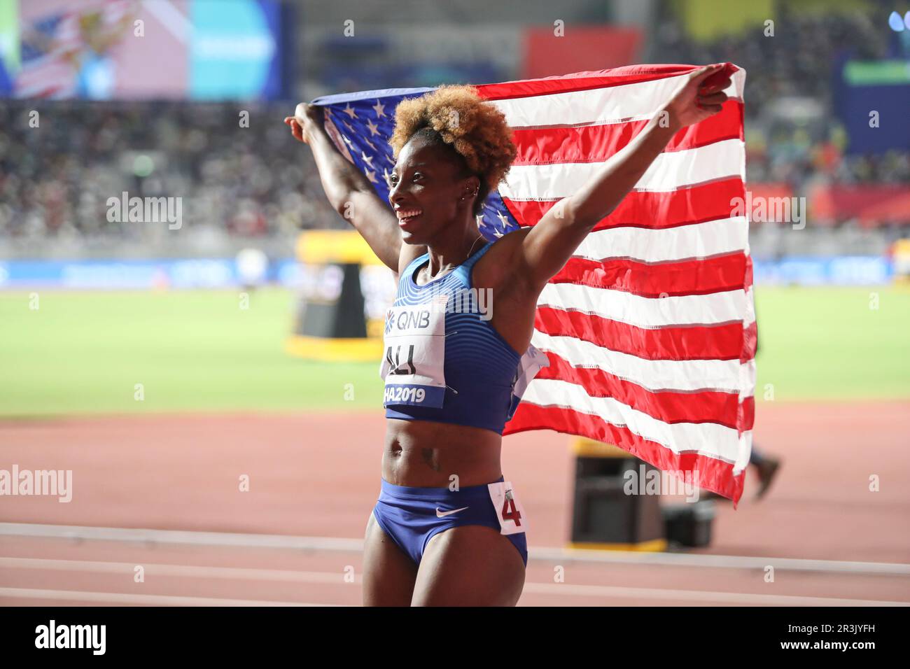 Nia Ali winning the 100m hurdles at the 2019 World Athletics ...