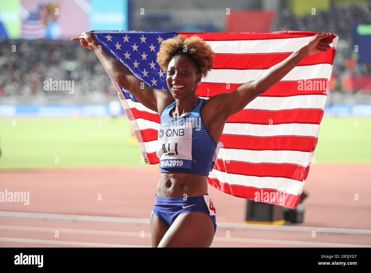 Nia Ali winning the 100m hurdles at the 2019 World Athletics ...