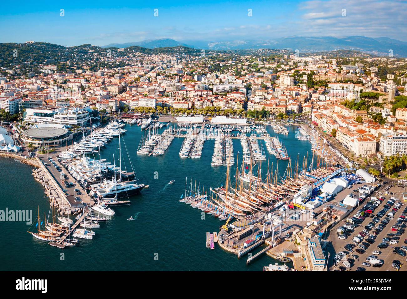 Cannes port aerial panoramic view. Cannes is a city located on the ...