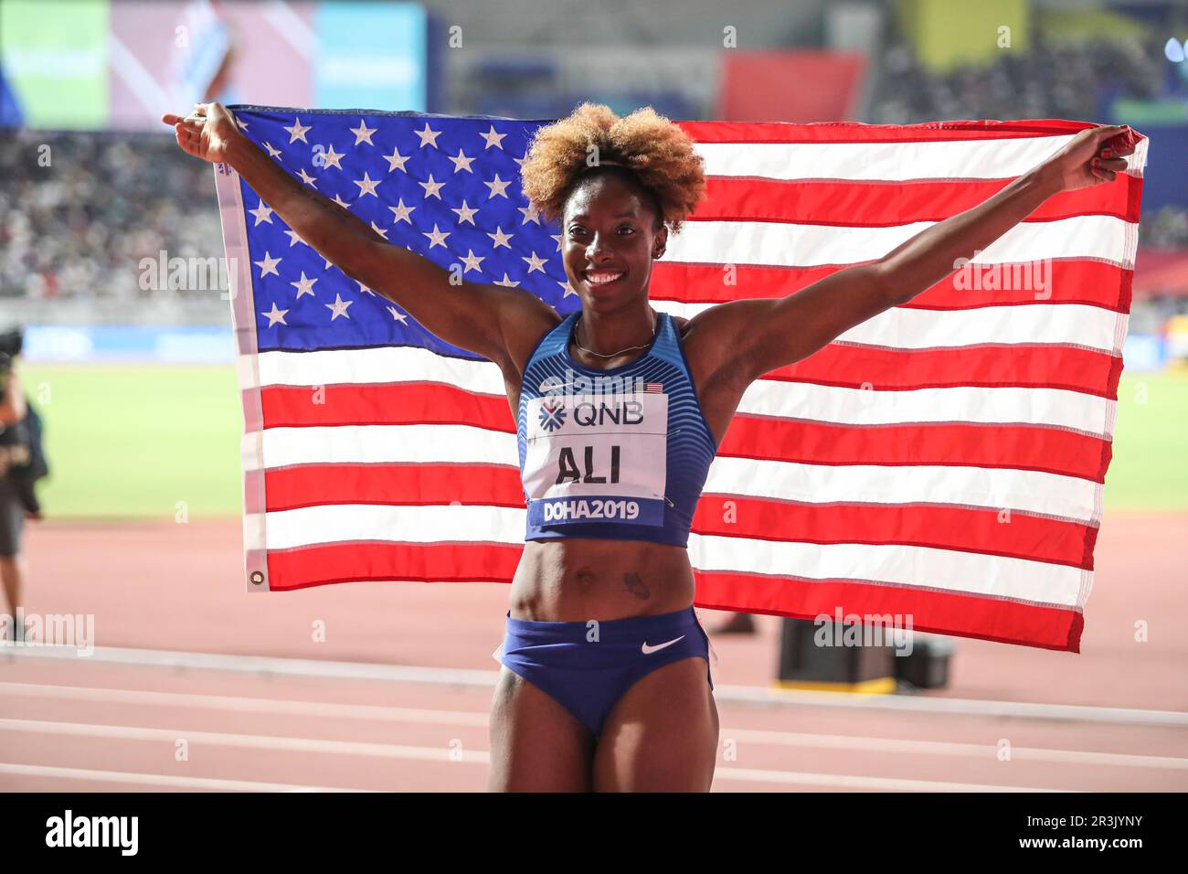 Nia Ali winning the 100m hurdles at the 2019 World Athletics ...