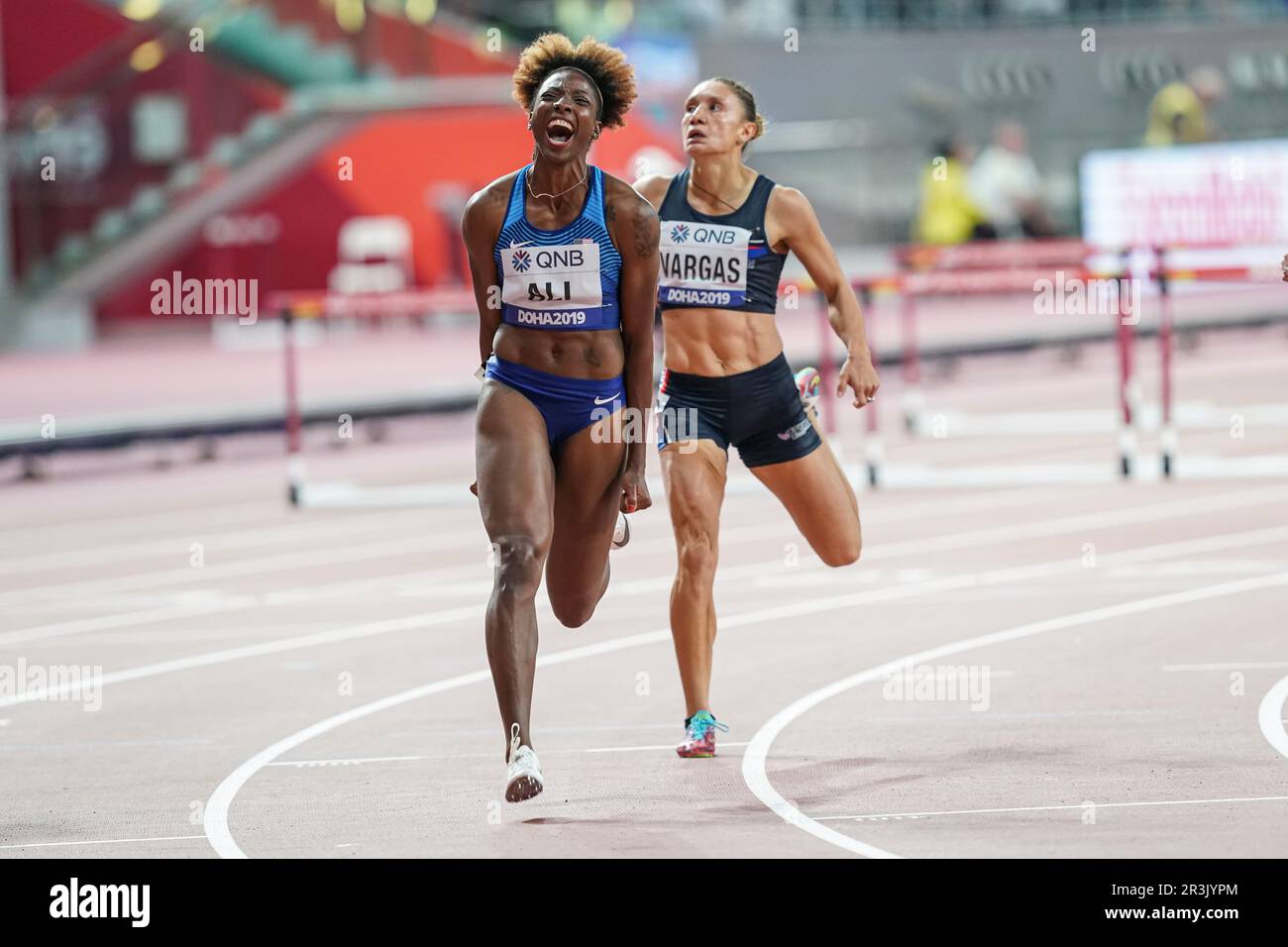 Nia Ali winning the 100m hurdles at the 2019 World Athletics ...