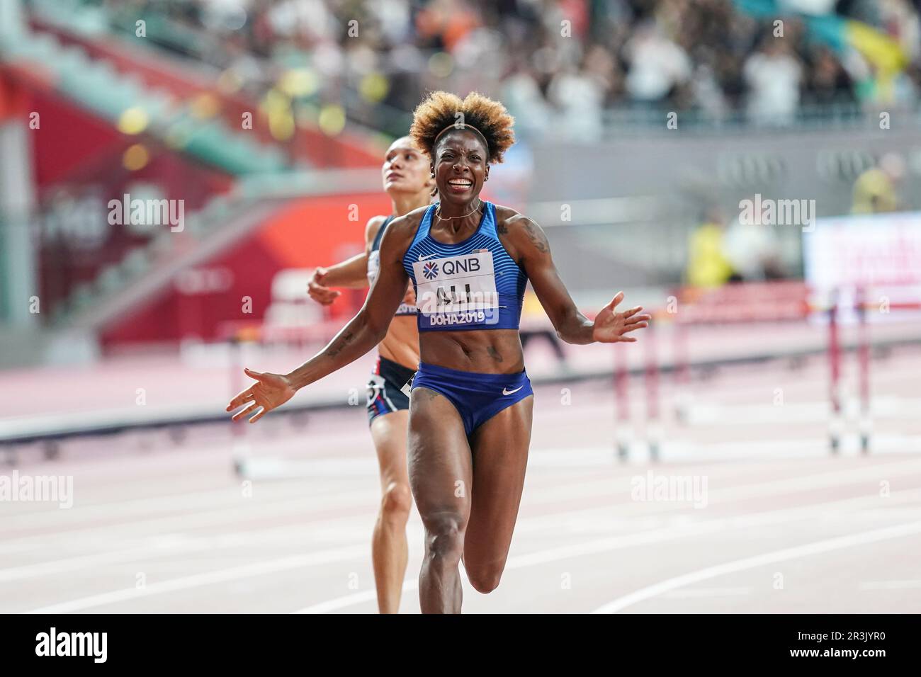 Nia Ali winning the 100m hurdles at the 2019 World Athletics ...
