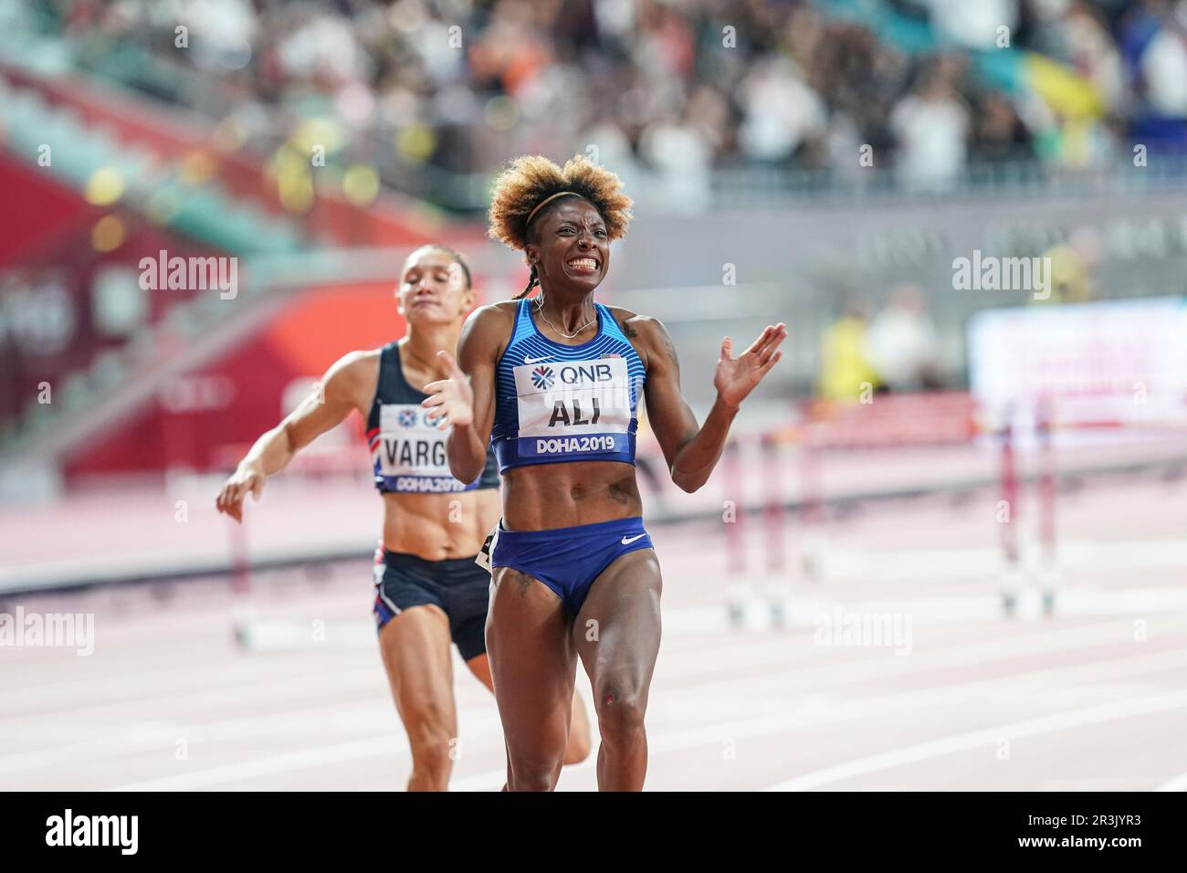 Nia Ali winning the 100m hurdles at the 2019 World Athletics ...