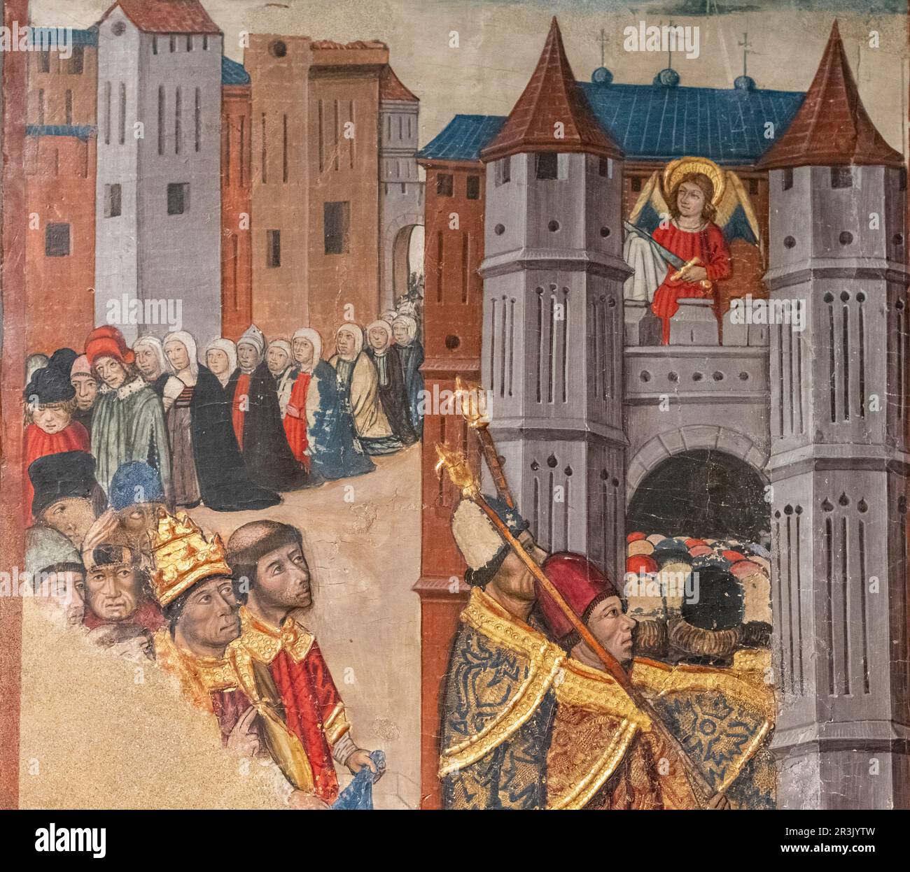 Saint Gregory the Great in prayer procession in front of the castle of ...