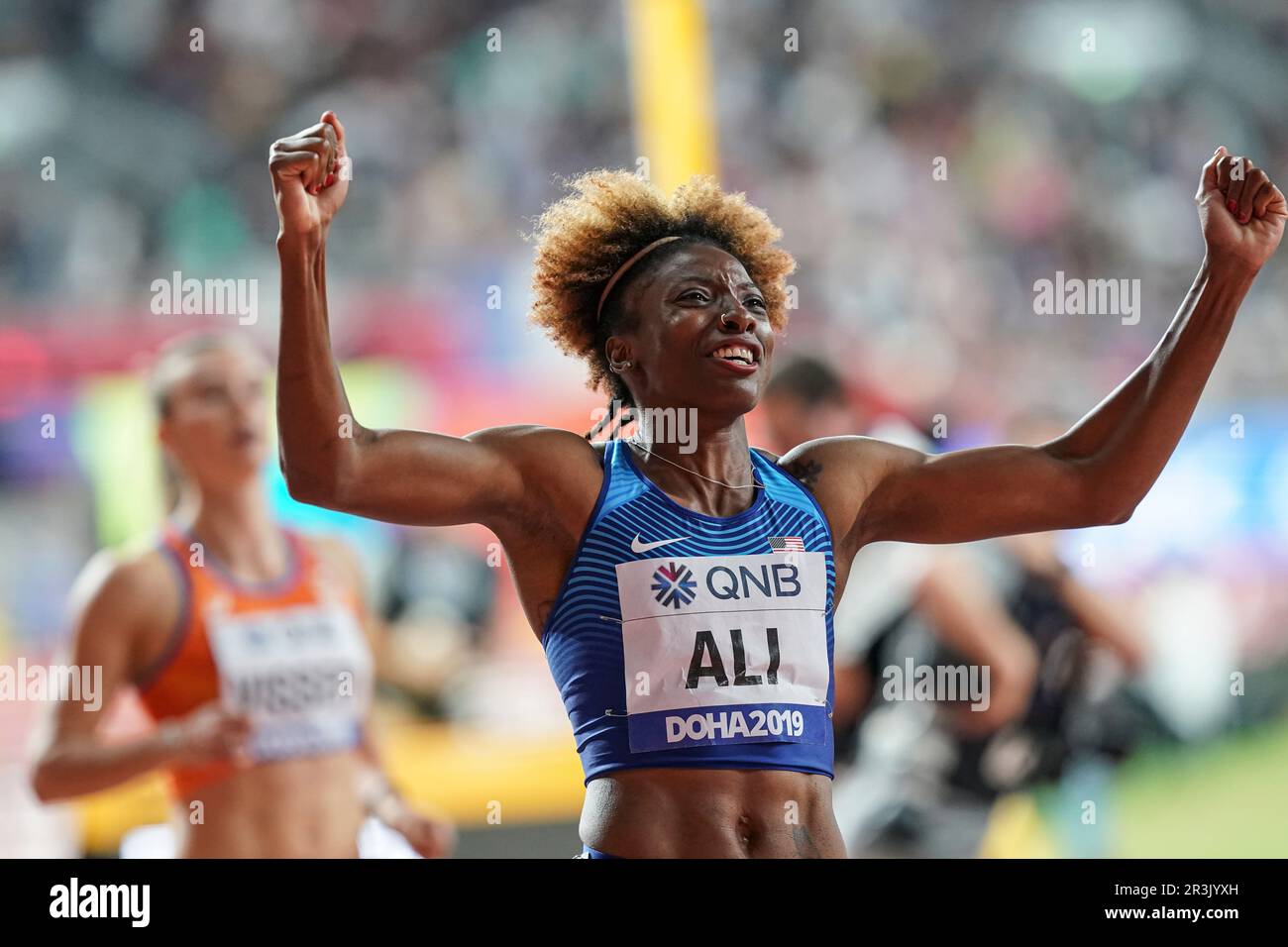 Nia Ali winning the 100m hurdles at the 2019 World Athletics ...