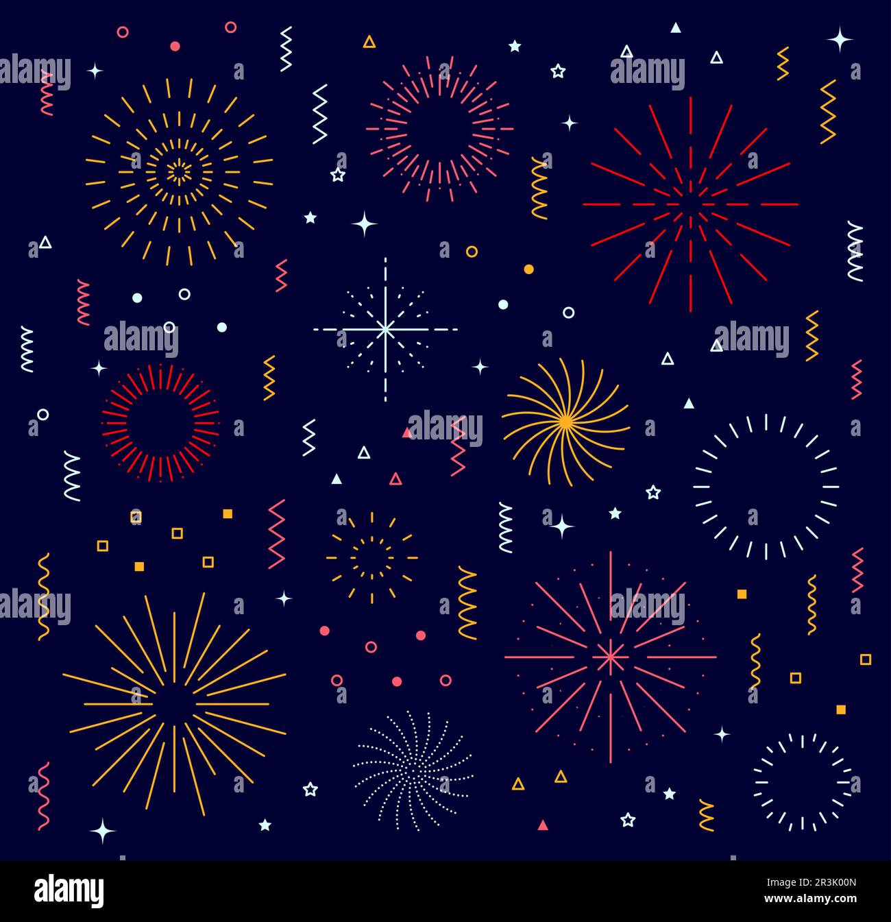 Outline holiday fireworks. Birthday, anniversary, Christmas, party and ...